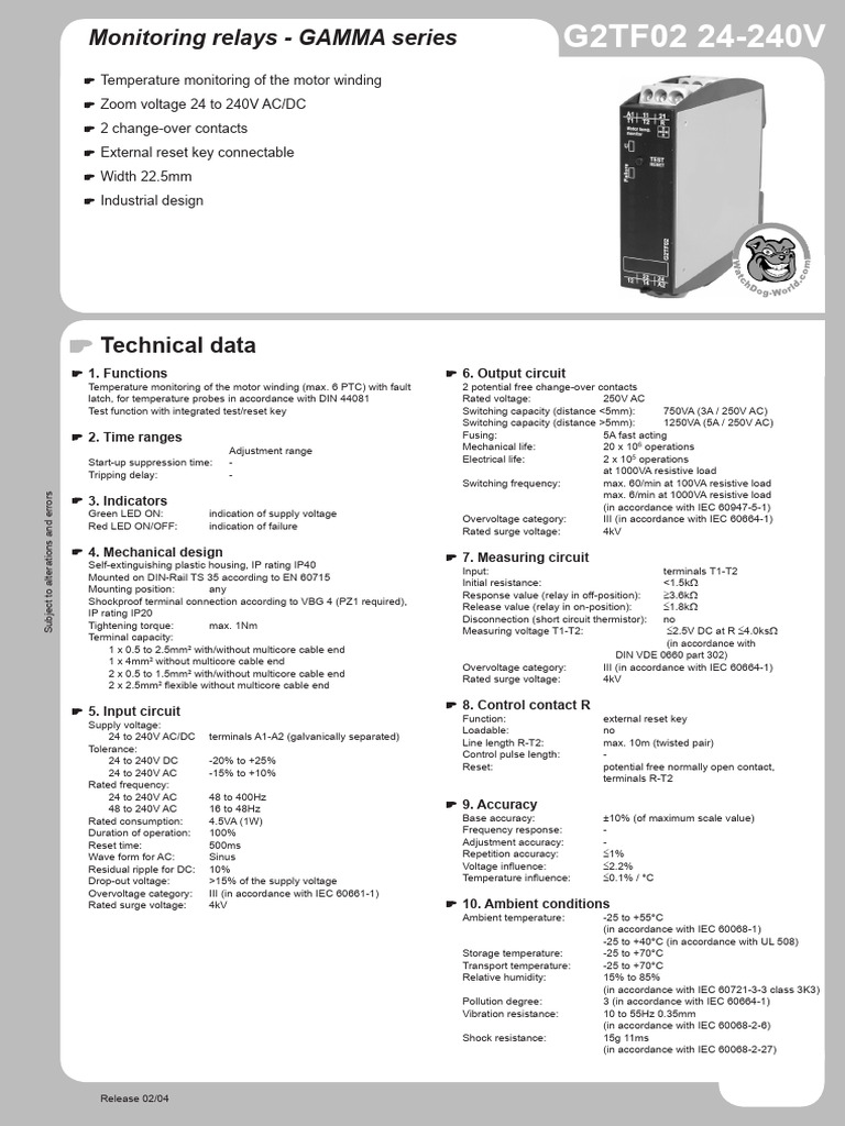 Protection Relay g2tf02 PT100 | PDF | Relay | Manufactured Goods