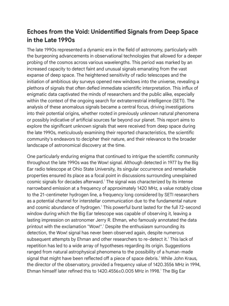 Echoes From The Void Unidentified Signals From Deep Space in The Late 1990s | PDF | Search For ...