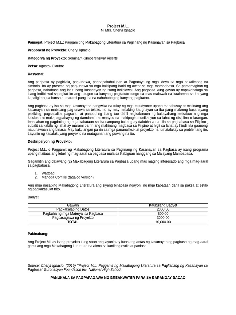 Halimbawa NG Project Proposal | PDF