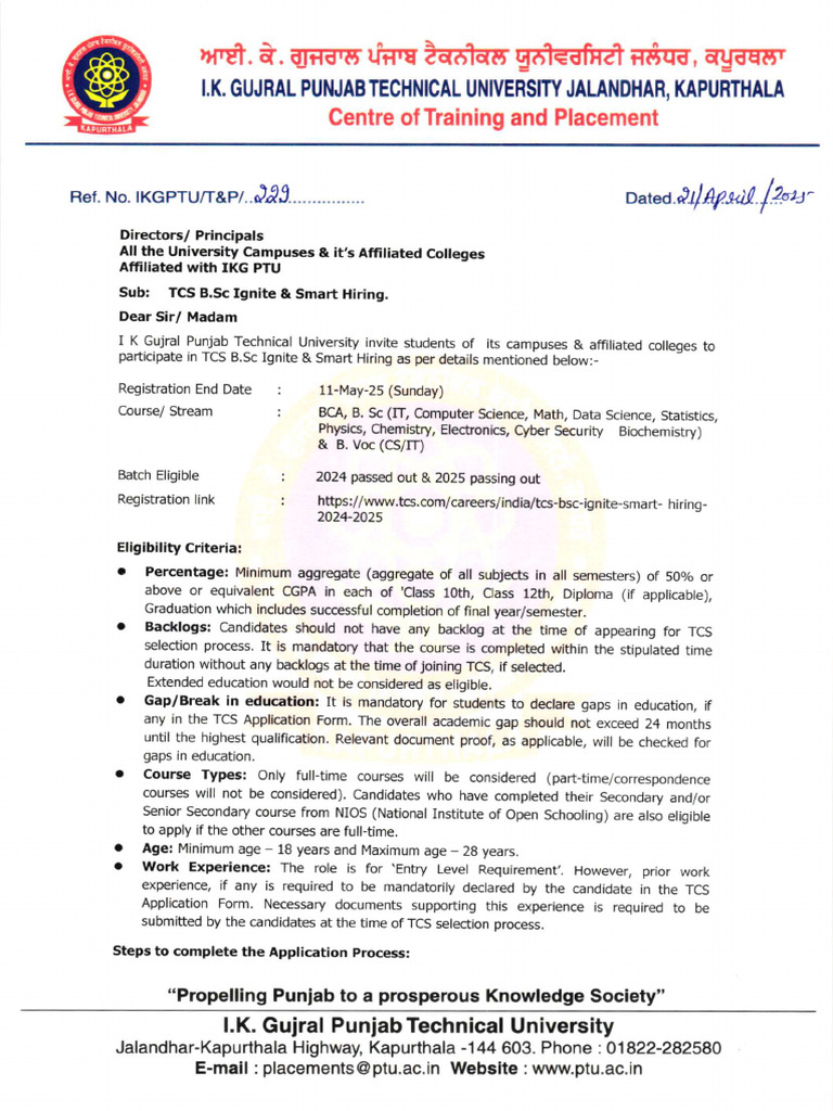 Letter-TCS-B.Sc-Ignite-Smart-Hiring-1 | PDF