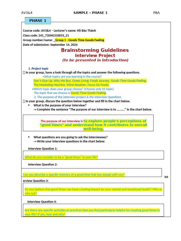 Group 1 Anh Văn 3and4 Sample Pba Manual Phase 1 Brainstorming Guidelines Pdf Cognitive