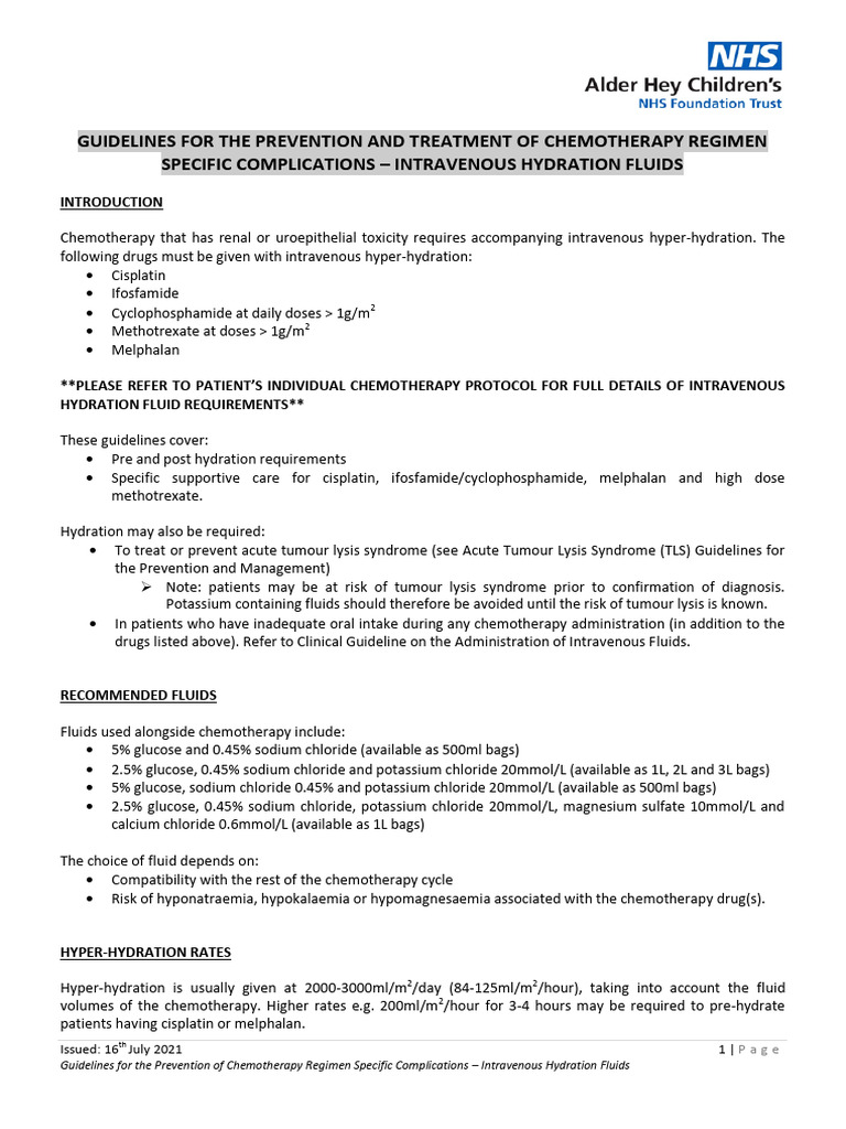 Chemotherapy Hydration Guidelines | PDF | Chemotherapy | Intravenous ...