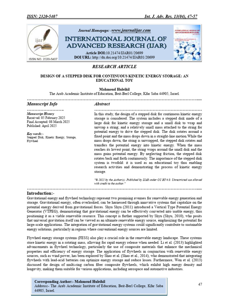 Design of A Stepped Disk For Continuous Kinetic Energy Storage: An ...