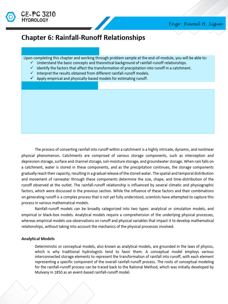 CE PC 3210 Rainfall Runoff Relationships | PDF | Errors And Residuals ...