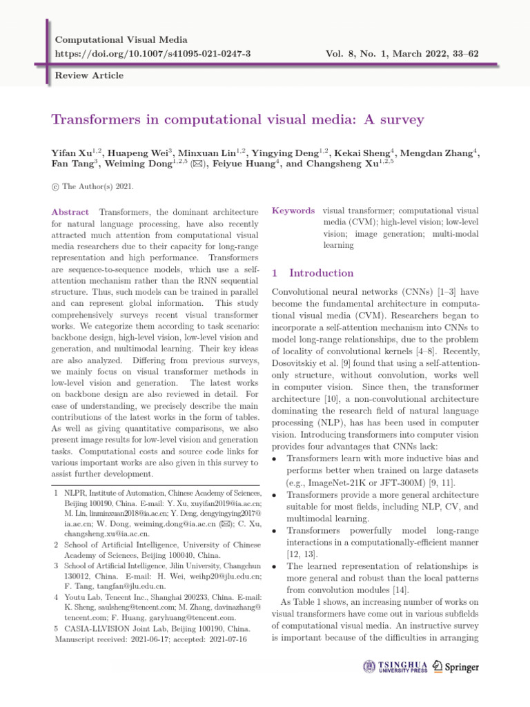Transformers in Computational Visual Media A Surve | PDF | Learning ...