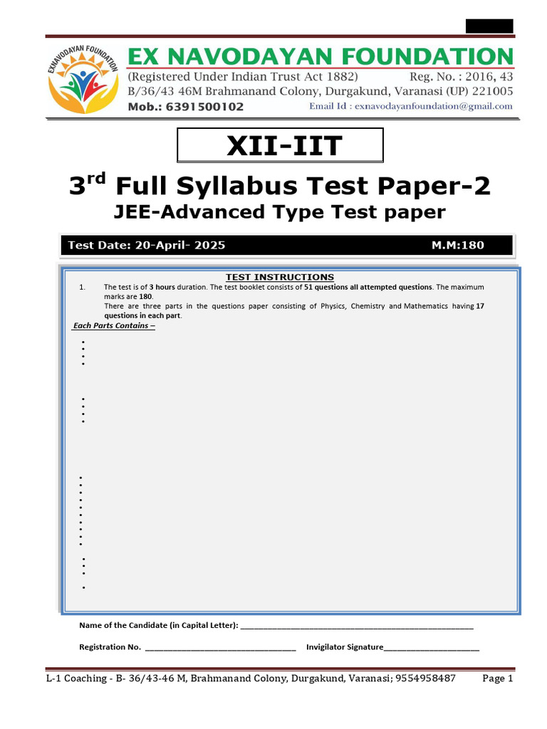 3rd Full Sylb. T.P (Adv. Type) XII-IIT 20.04.2025 Part - 2 | PDF ...