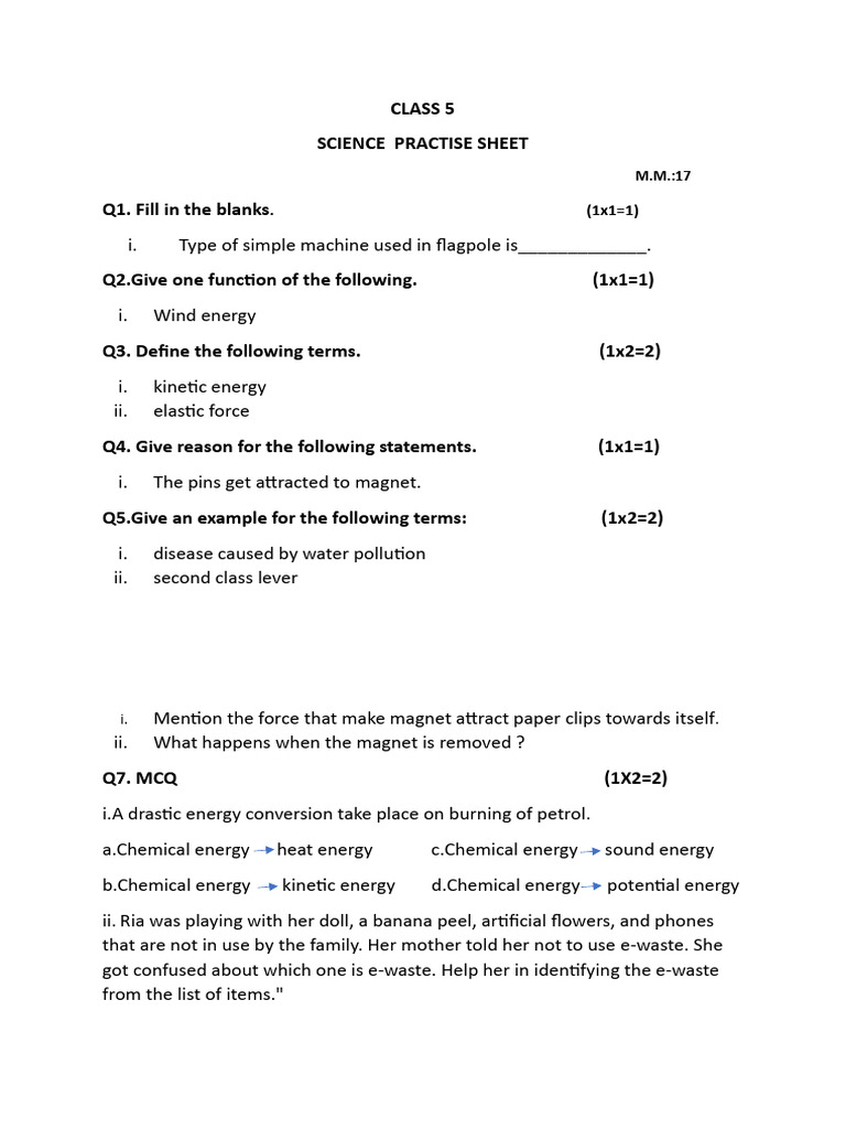 Science Practise Sheet | PDF