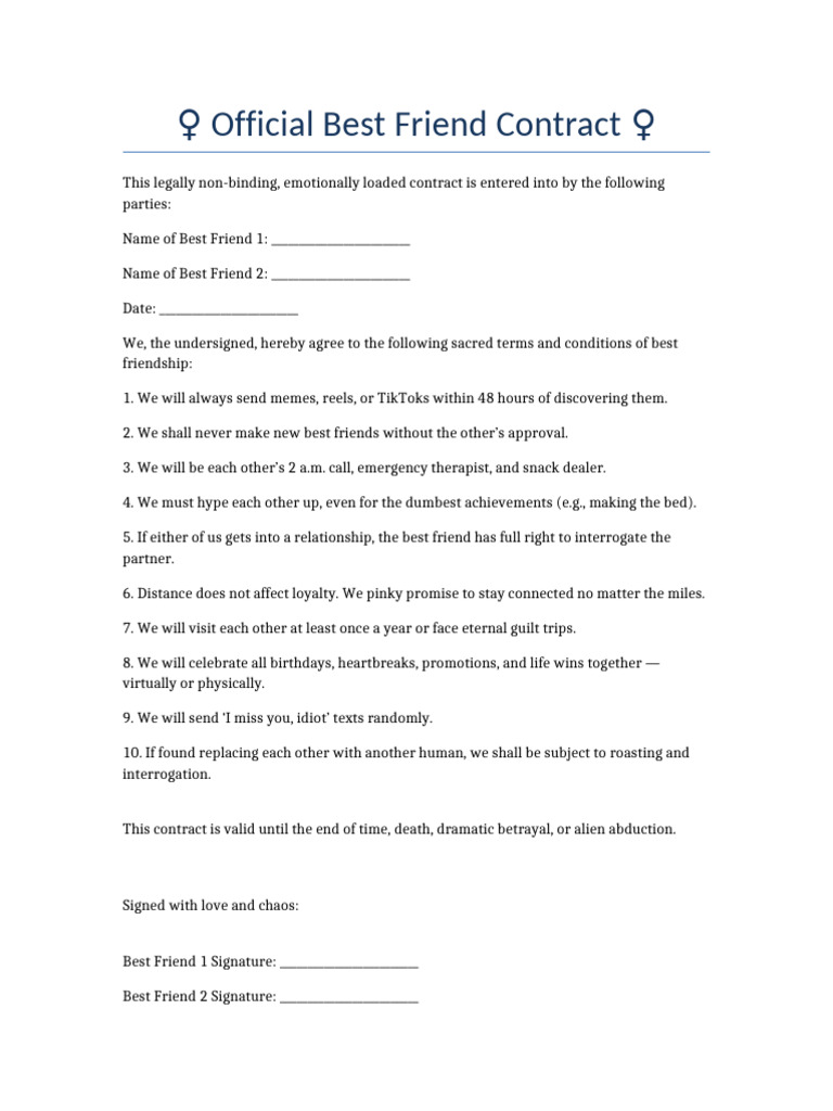 Best Friend Contract Diya | PDF