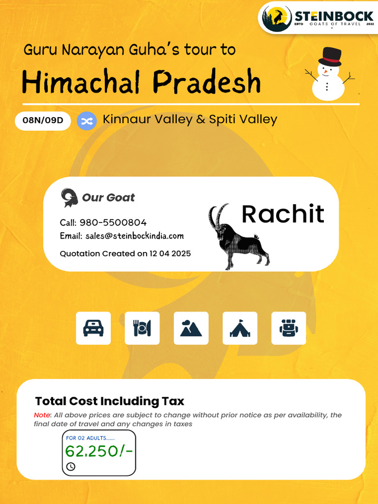 Guru Narayan Guha's Tour To Spiti Valley | PDF