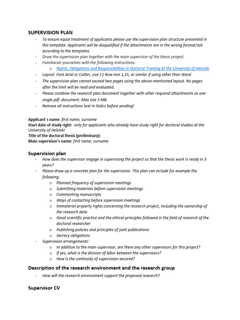 Supervision Plan Template | PDF | Page Layout | Thesis