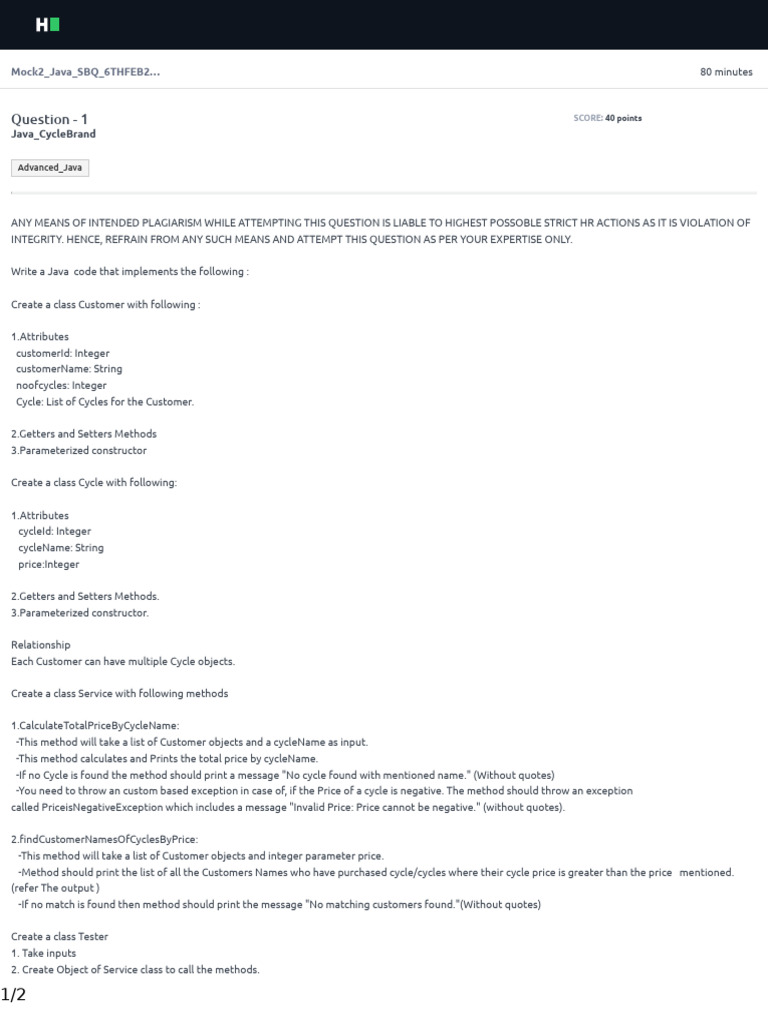 Mock2 Java SBQ 6THFEB2025 Pune With Answers | PDF | Constructor (Object ...