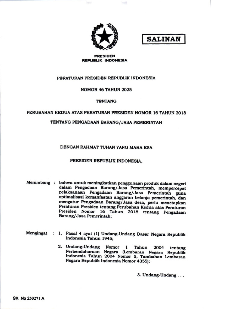 Perpres No 46 Tahun 2025 | PDF