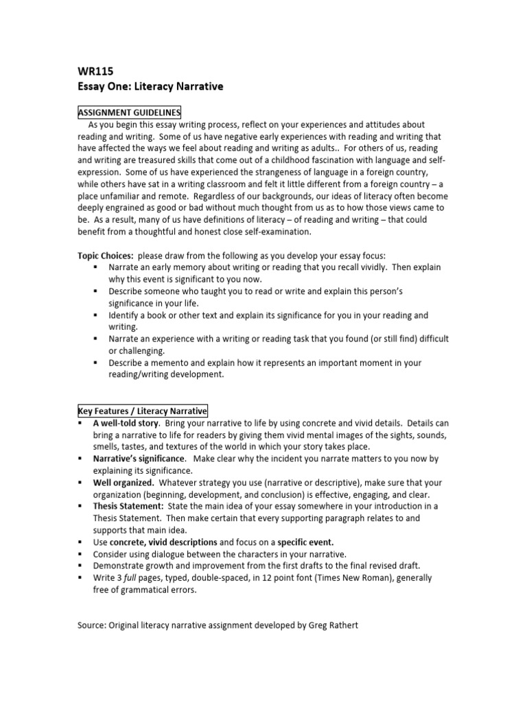 Literacy Narrative Essay | PDF | Essays | Literacy