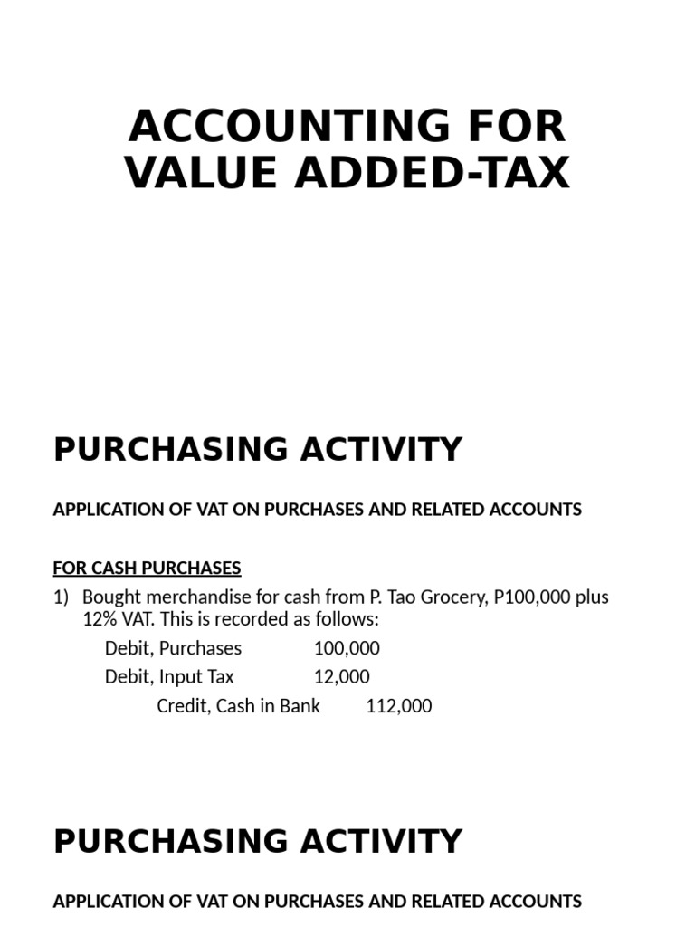 Accounting For Value Added Tax | PDF | Debits And Credits | Value Added Tax