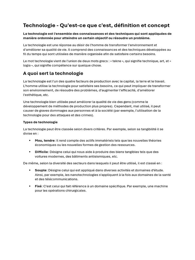 Définition et enjeux de la technologie | PDF