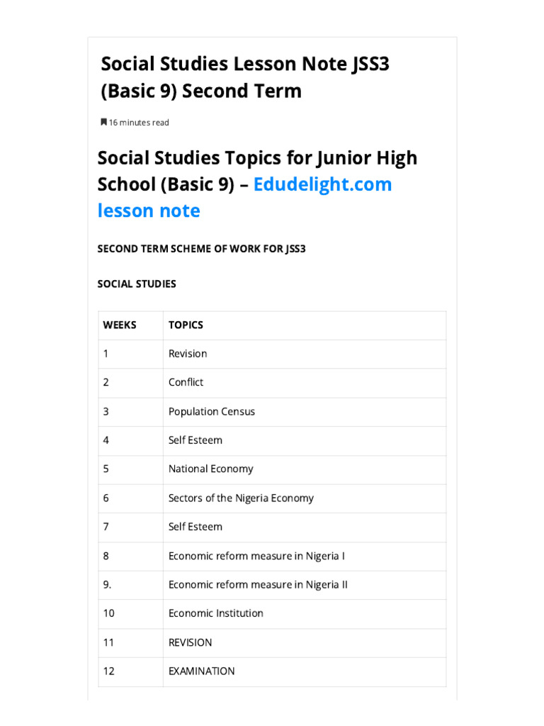 Social Studies Lesson Note JSS3 (Basic 9) Second Term | PDF | Insurance ...