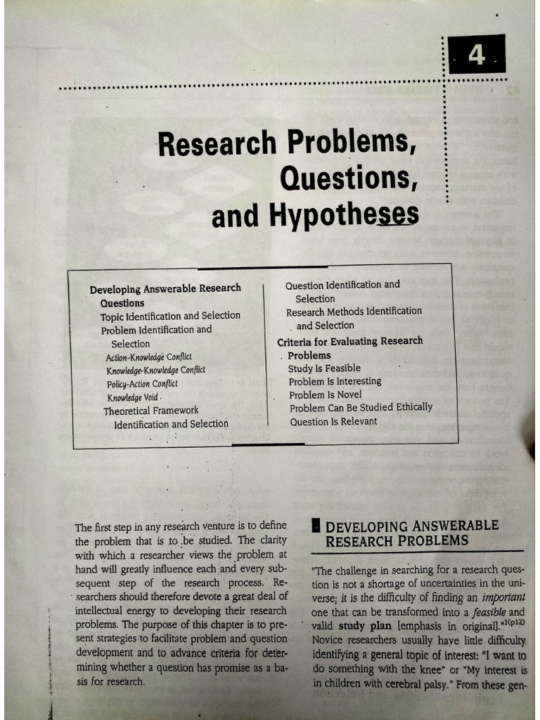 Research Problems Questions and Hypothesis | PDF
