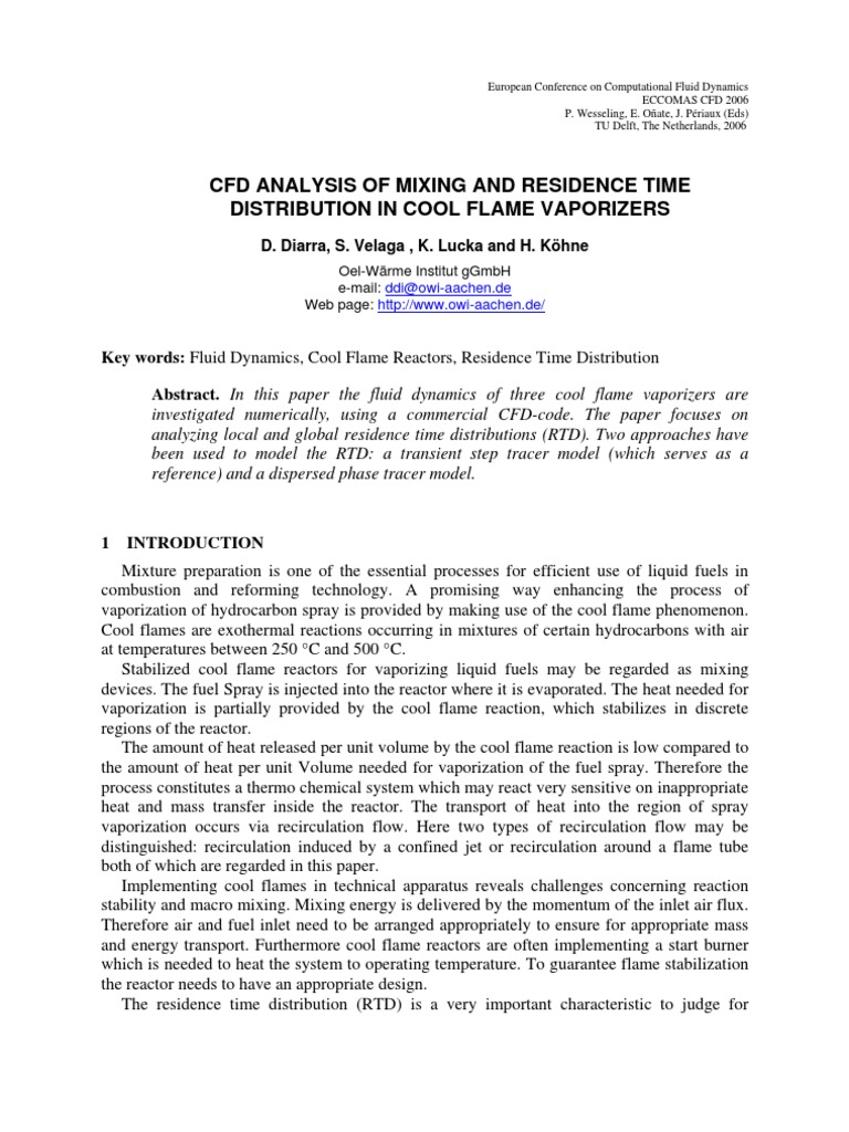 Cfd Analysis On Residence Time Pdf Fluid Dynamics Chemical Reactor