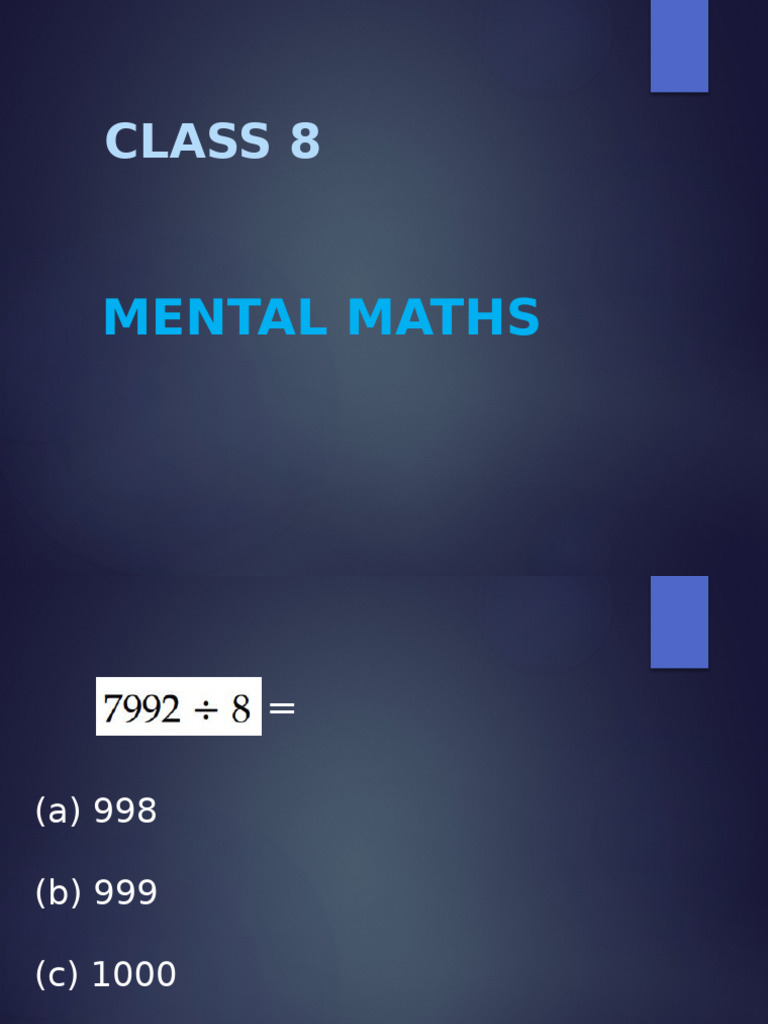 Grade 8 Mental Maths Worksheet | PDF