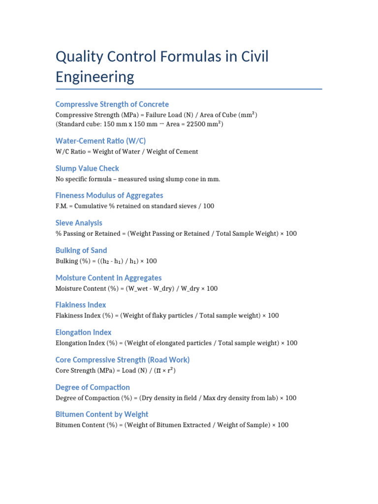 QC Formulas Civil Engineering | PDF