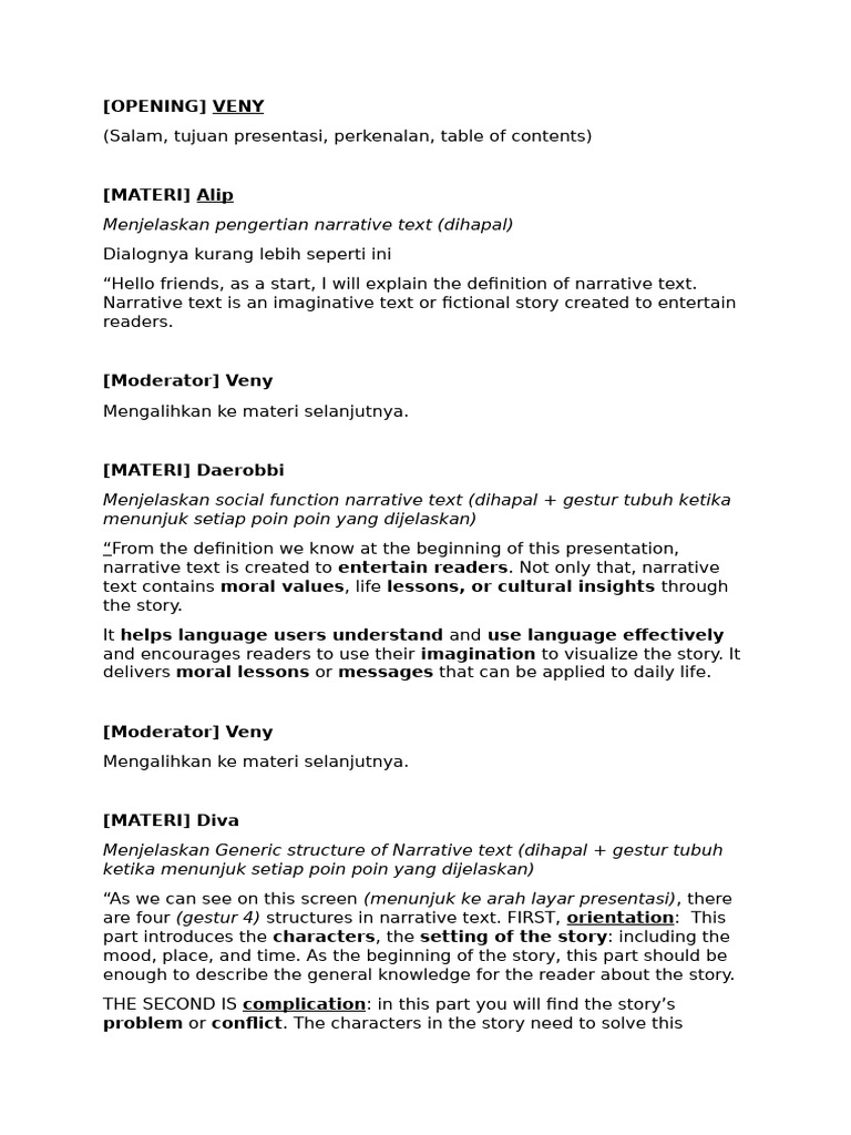 Dialog presentasi Narrative Text | PDF | Verb | Sentence (Linguistics)