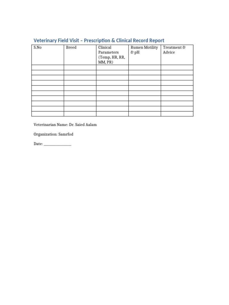 Veterinary Field Visit Report Template | PDF
