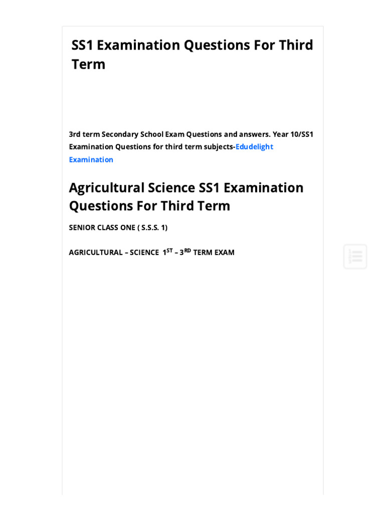 SS1 Agricultural Science Exam Questions | PDF | Chemical Substances | Atoms