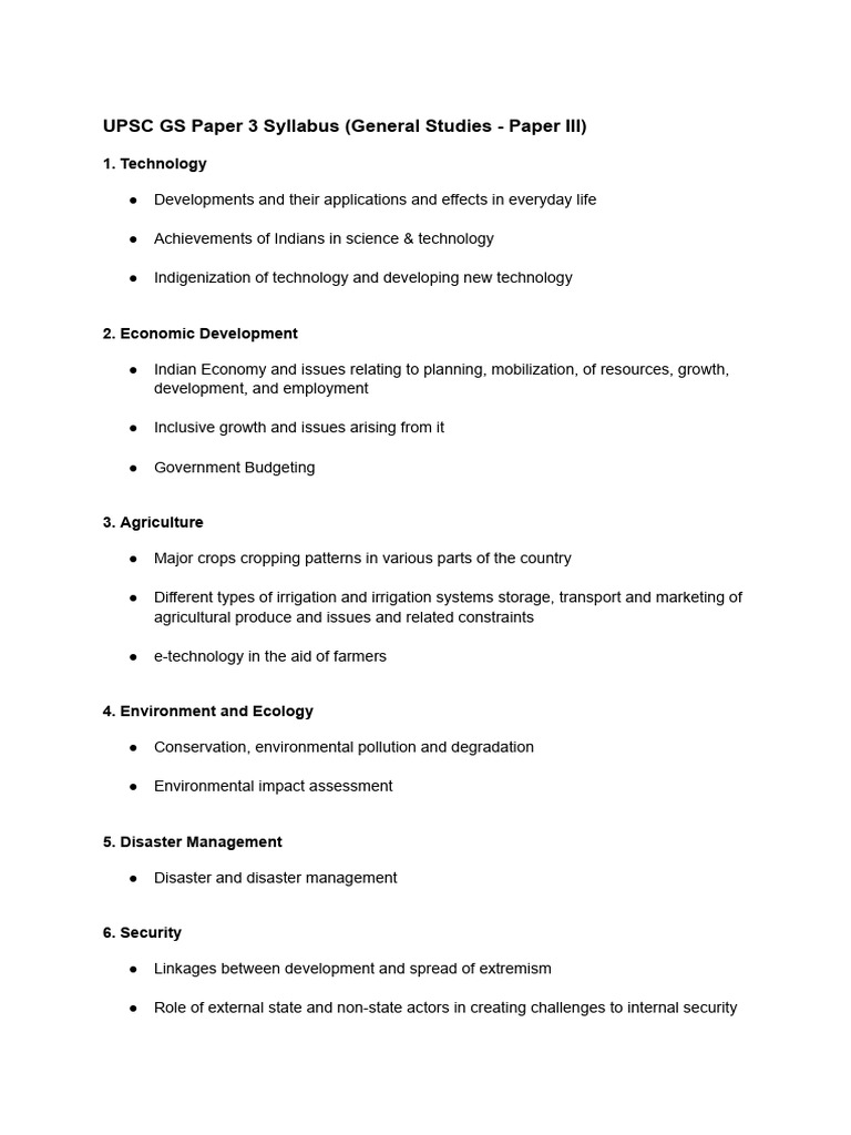UPSC GS Paper 3 Syllabus Overview | PDF