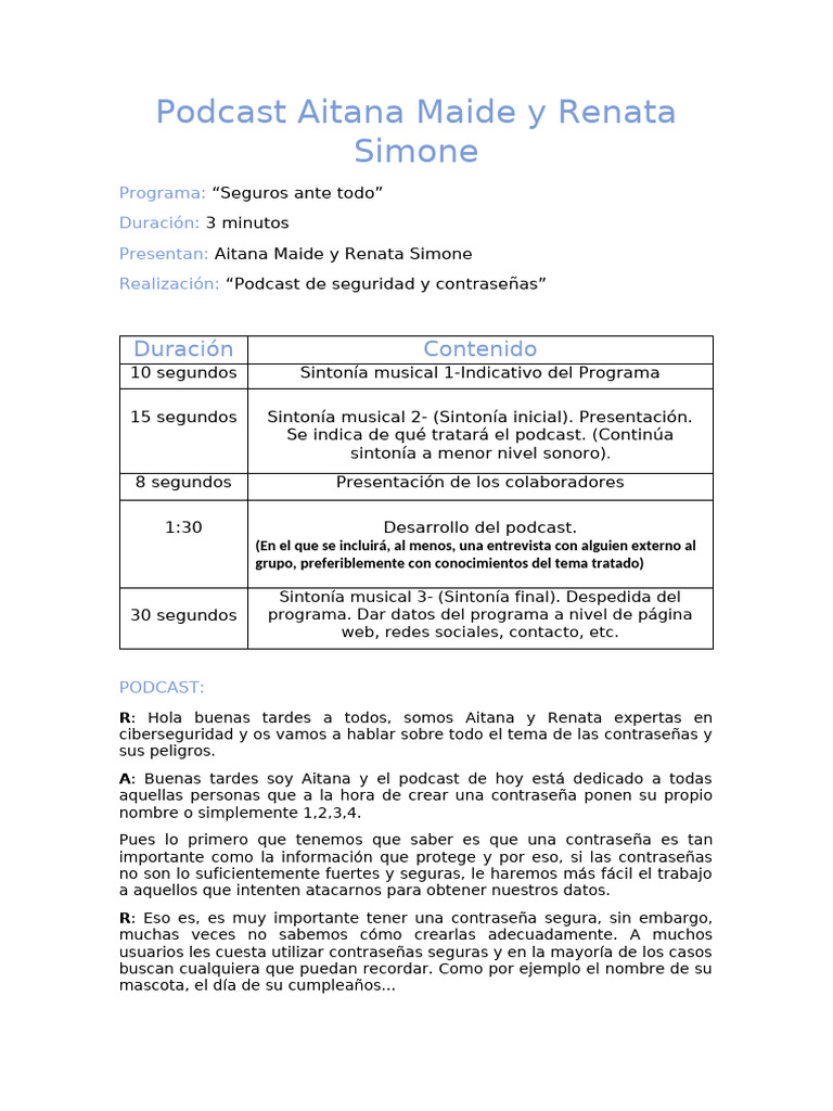 Podcast Aitana Maide y Renata Simone | PDF | Contraseña | ciberespacio