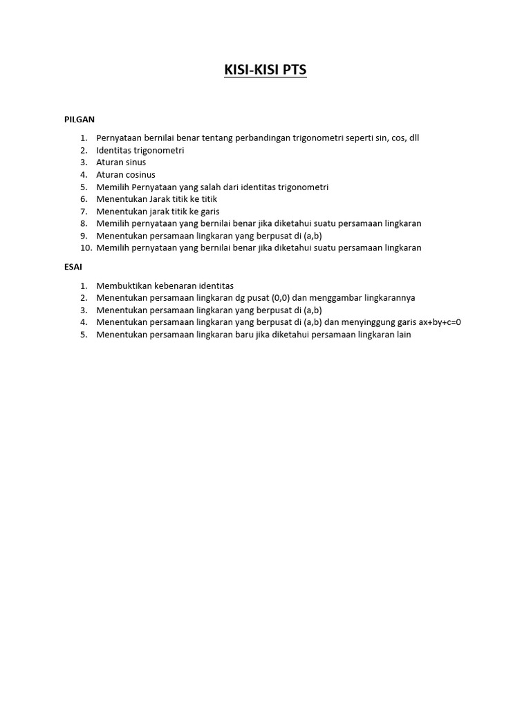 Kisi-Kisi Pts MTK Xi Genap | PDF