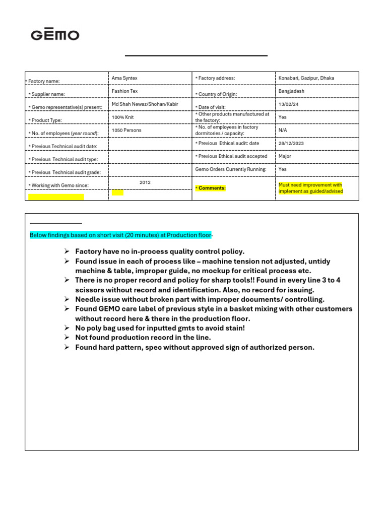 Factory Visit Report-Ama Syntex-13.02.24 | PDF