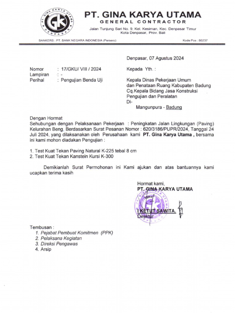 083044-Surat Permohonan Tes Paving Ke Lab Badung | PDF
