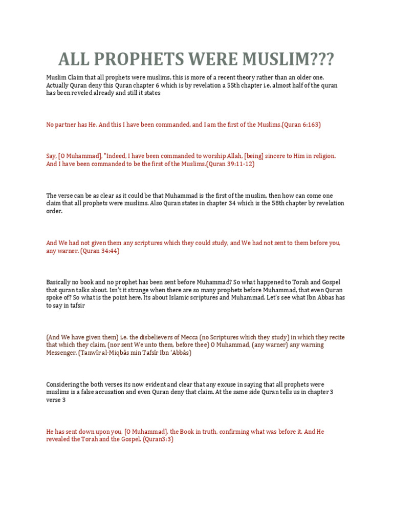 All Prophets Were Muslim 1 | PDF | Prophets And Messengers In Islam | Quran