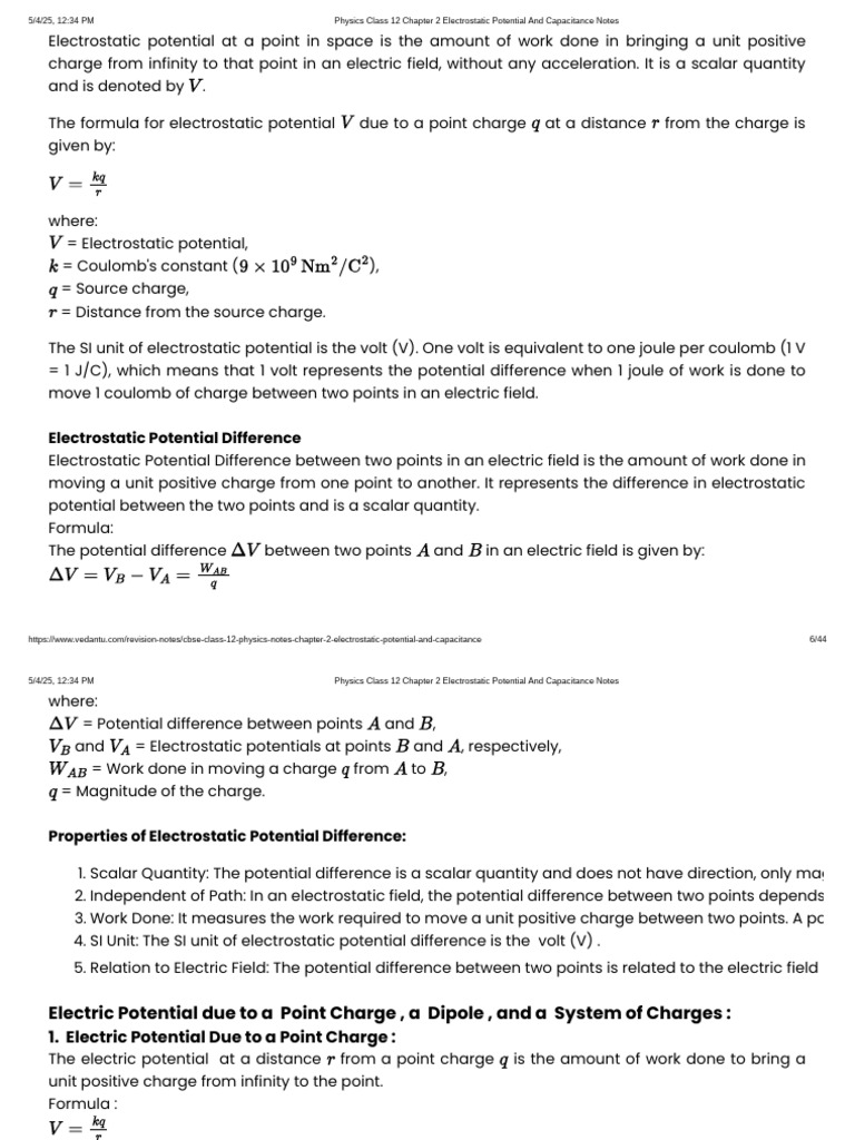 Physics Class 12 Chapter 2 Electrostatic Potential And Capacitance ...