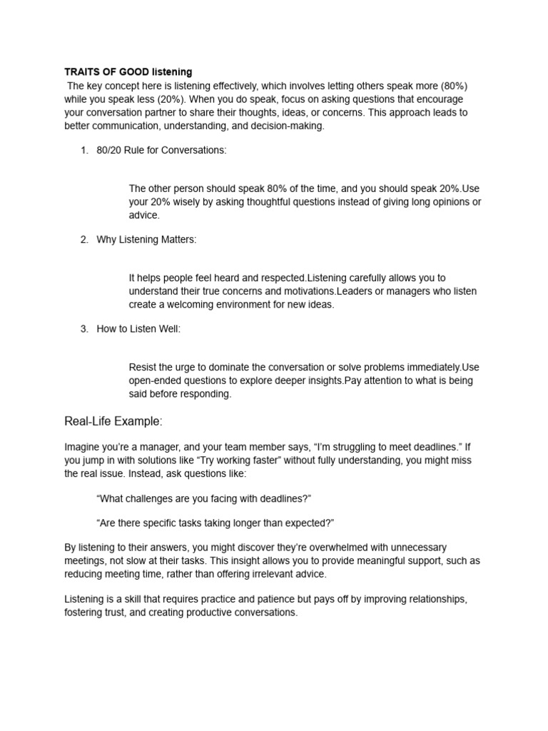 Traits of Good Listener | PDF | Conversation | Thought