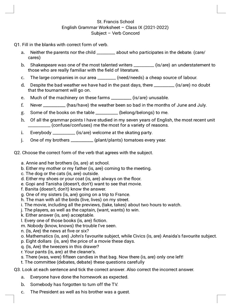 Subject__Verb_Concord_Worksheet_1 | PDF