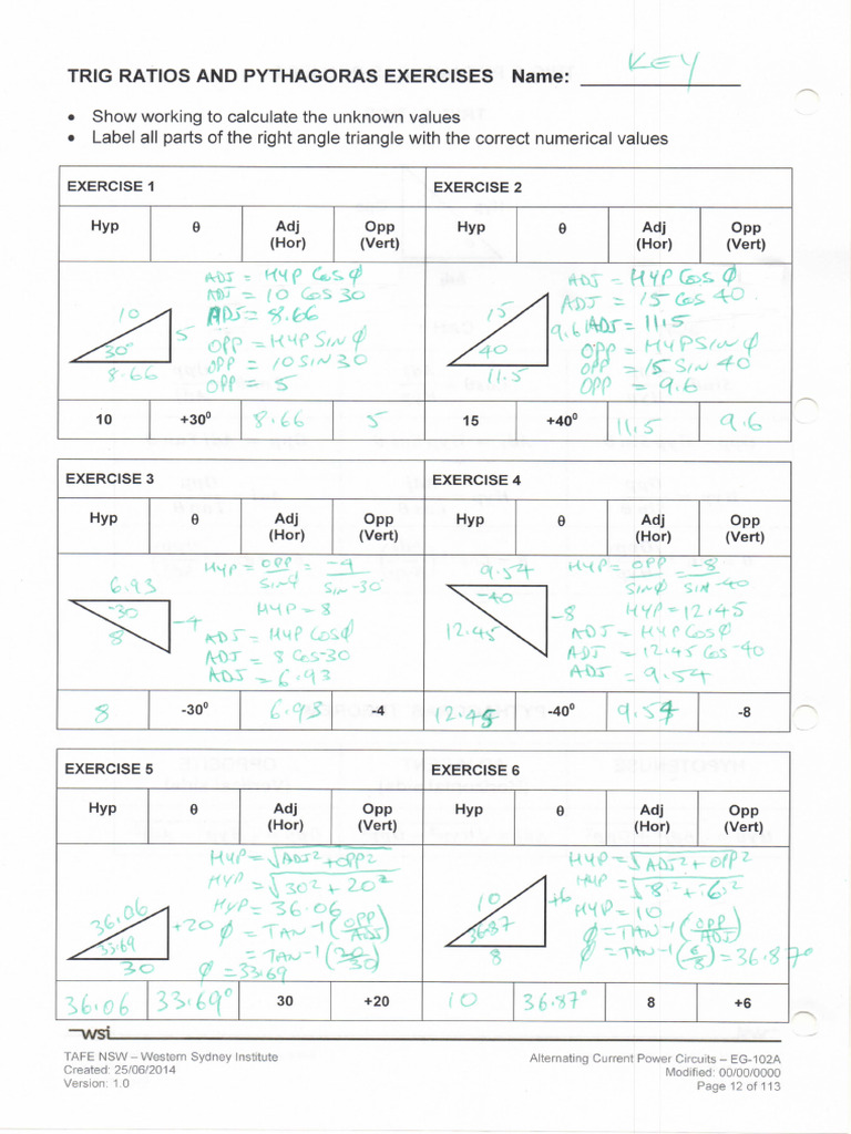 AC Topic 1 Trig & Pythag (A's) | PDF