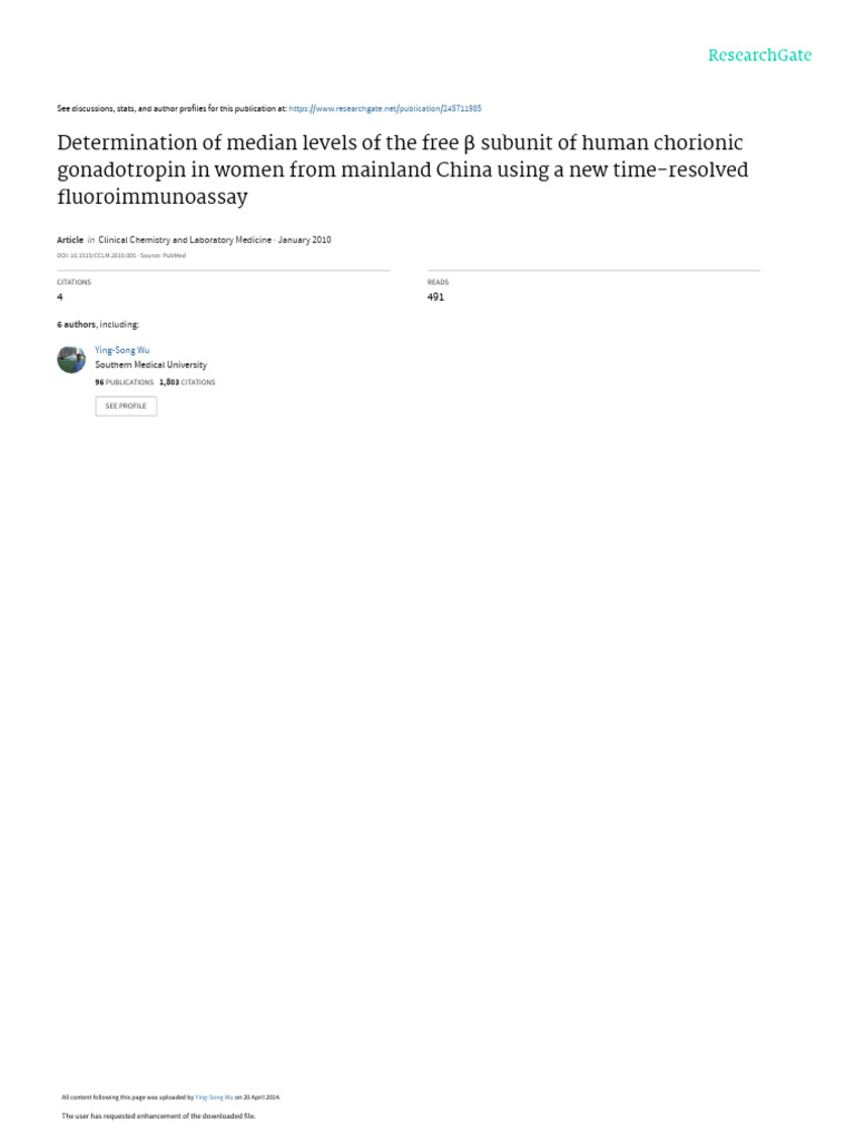 Determination of Median Levels of The Free B Subun | PDF | Thyroid Stimulating Hormone ...