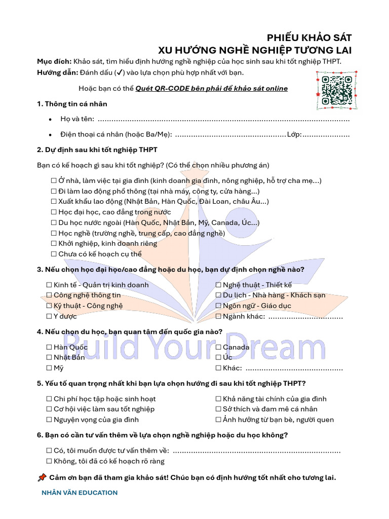 Phieu Khao Sat HS THPT | PDF