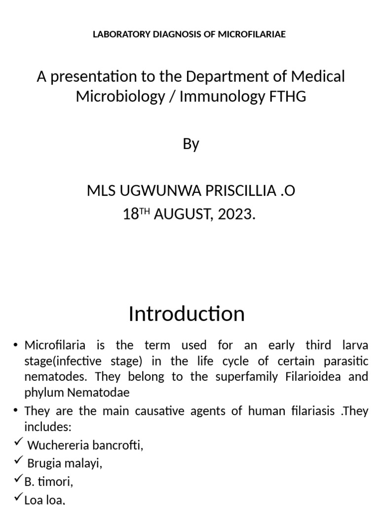 Microfilaria Diagnosis and Testing Guide | PDF | Diseases And Disorders ...