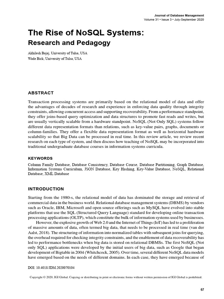Paper 5 - The Rise of NoSQL Systems Research and Pedagogy | PDF | No ...