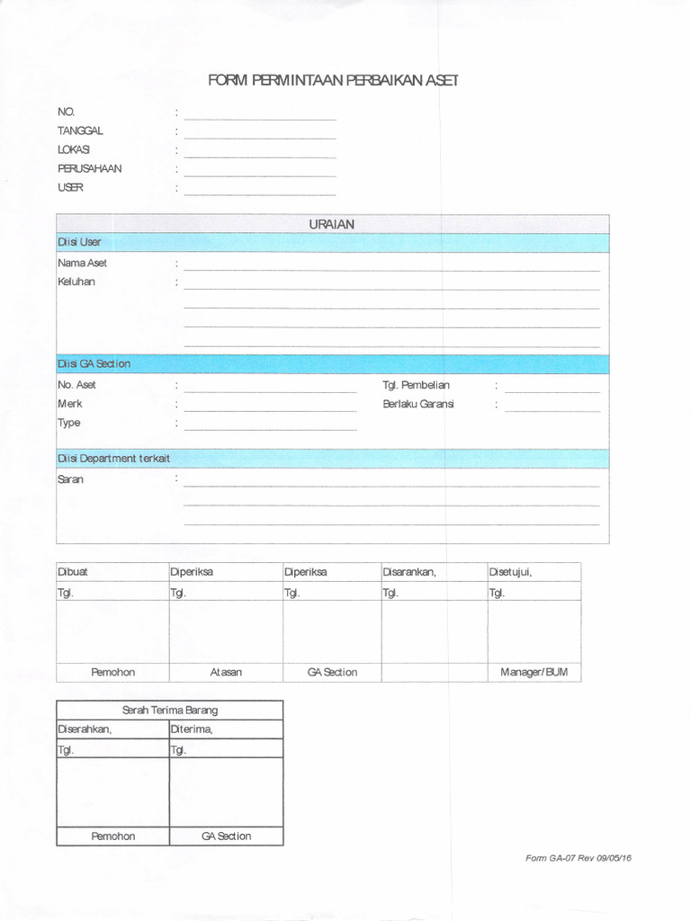 Form Permintaan Perbaikan Aset | PDF