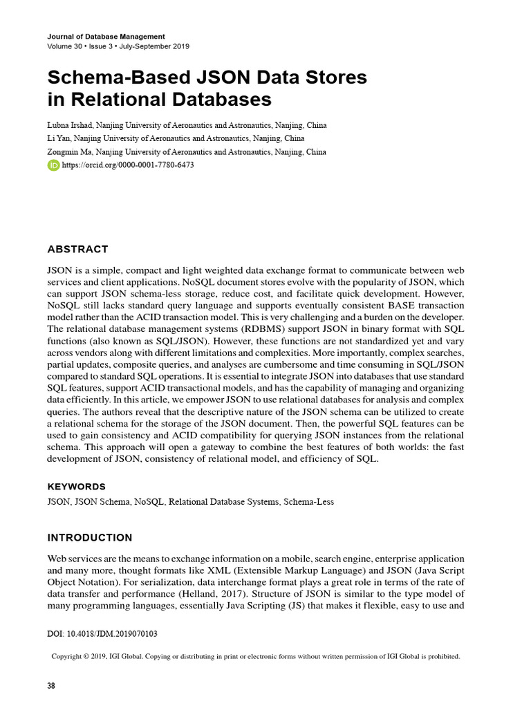 Paper 6 - Schema-Based JSON Data Stores in Relational Databases | PDF | No Sql | Relational Database