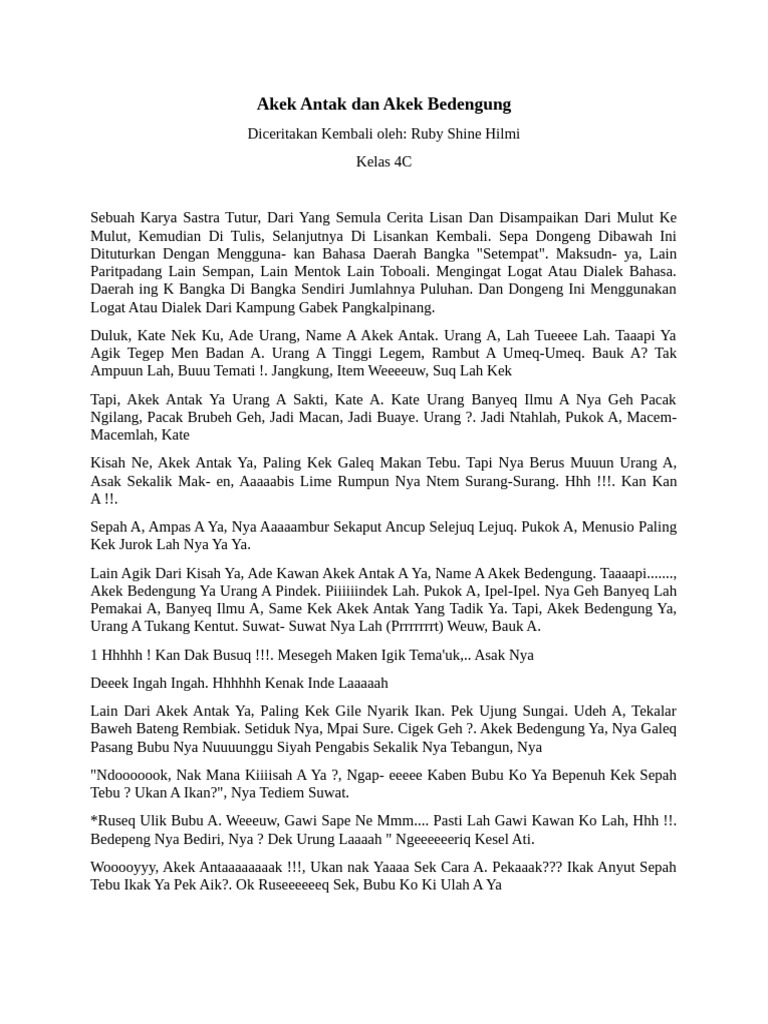 Akek Antak Dan Akek Bedengung | PDF