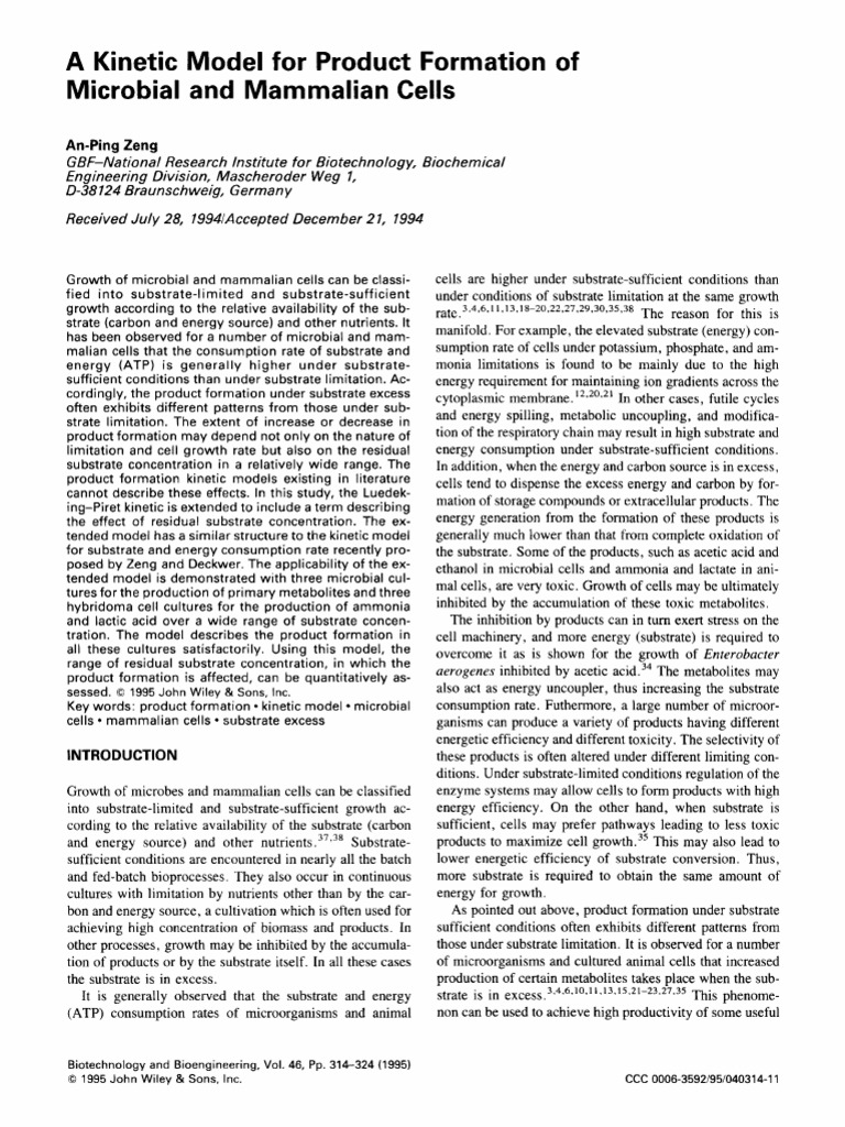 A Kinetic Model For Product Formation of | PDF | Biochemistry | Chemistry