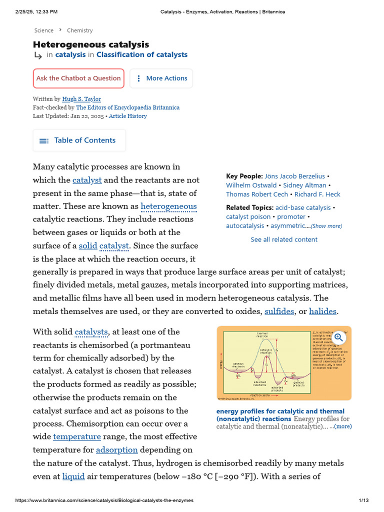Catalysis - Enzymes, Activation, Reactions - Heterogenous Systems | PDF ...