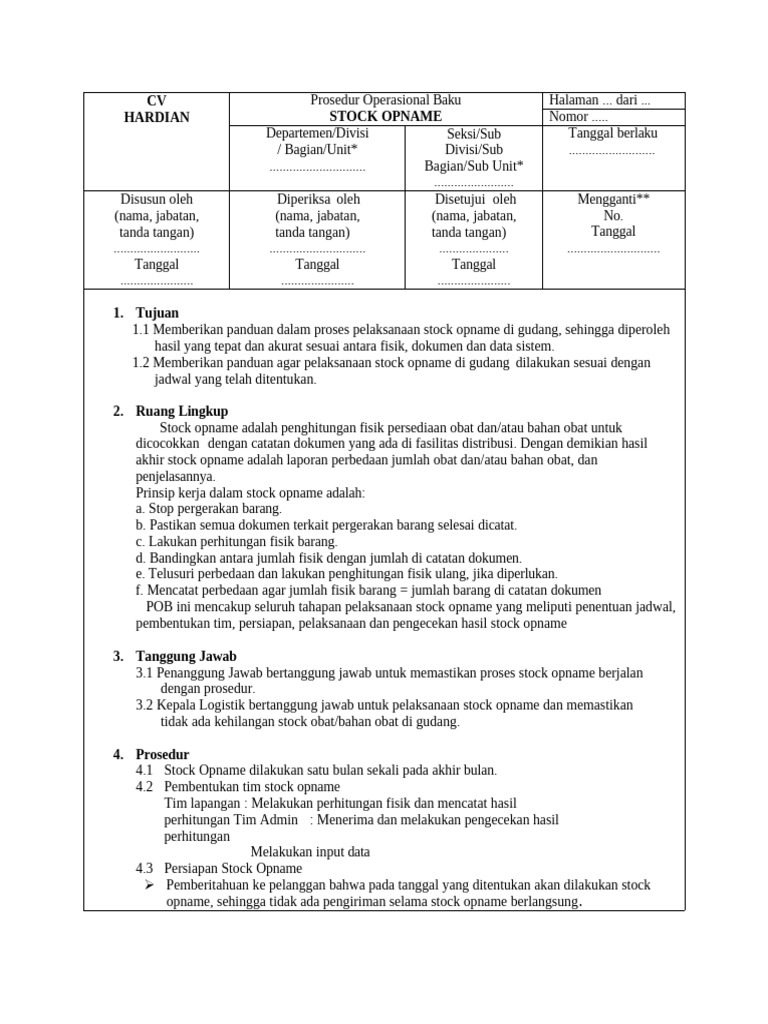 SOP Stock Opname | PDF