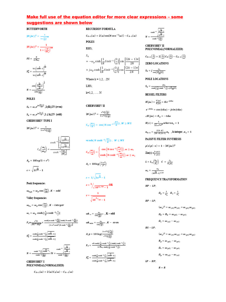 Analogue Filters Formulae (Corrected Version 3.0) | PDF ...