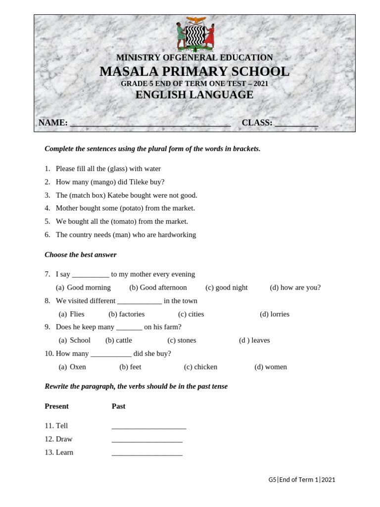 Grade 5 English and Bemba | PDF | Language Families | Linguistics