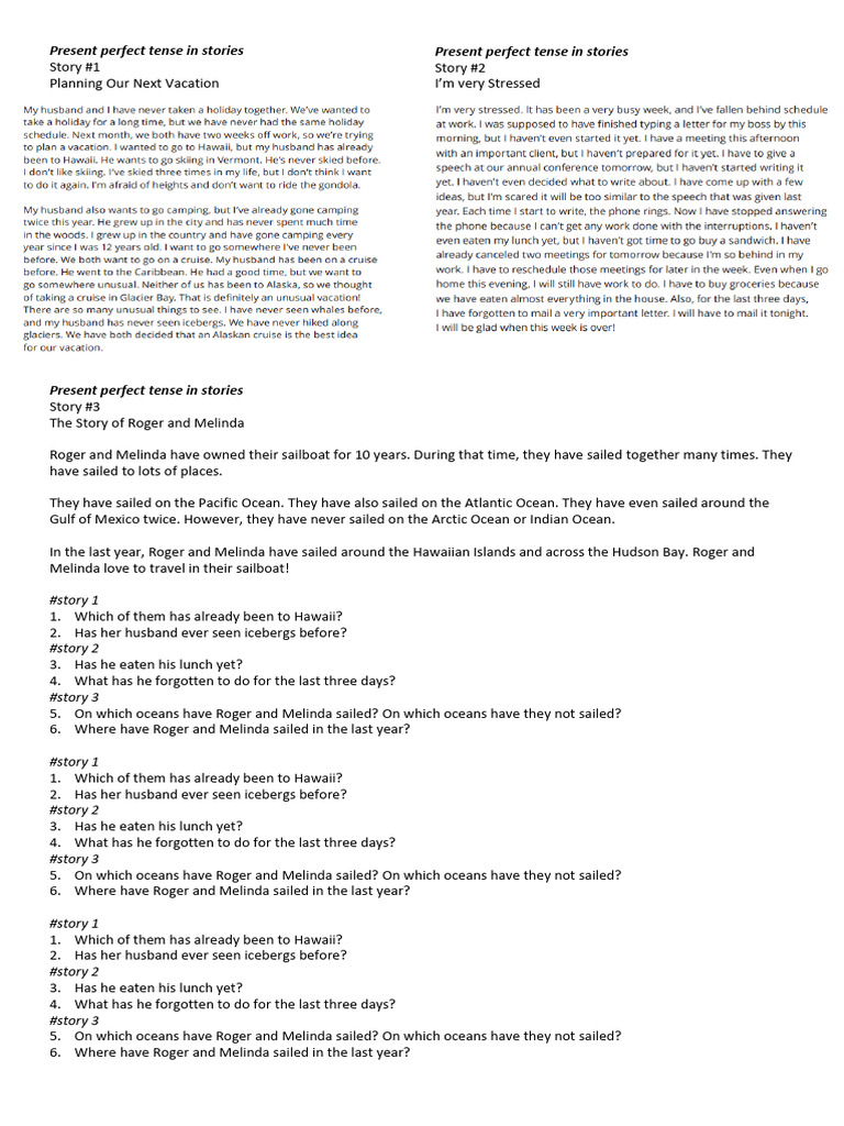 Present Perfect Tense in Stories | PDF